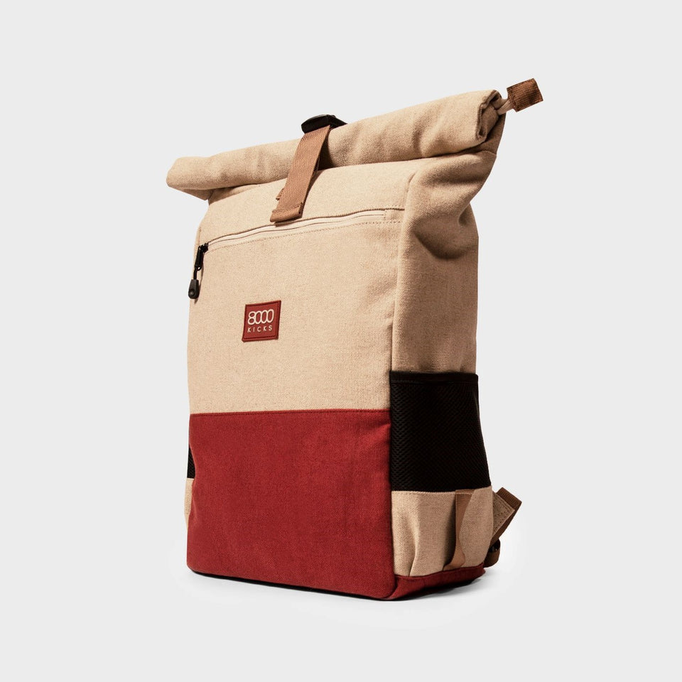 Beige and Red Backpack | 8000Kicks | Hemp and Weatherproof