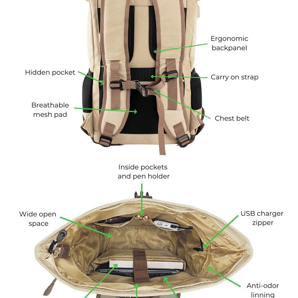 Beige and Red Backpack | 8000Kicks | Hemp and Weatherproof